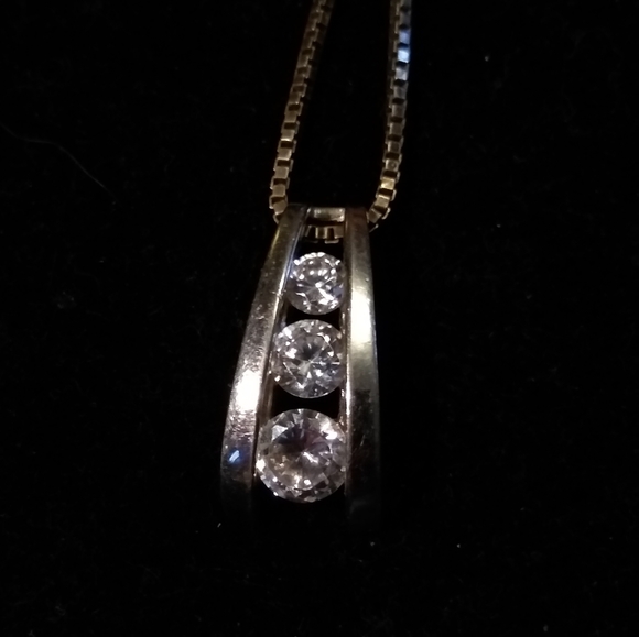 Jewelry | Beautiful Sterling Silver 3 Diamond Drop Down Necklace | Poshmark